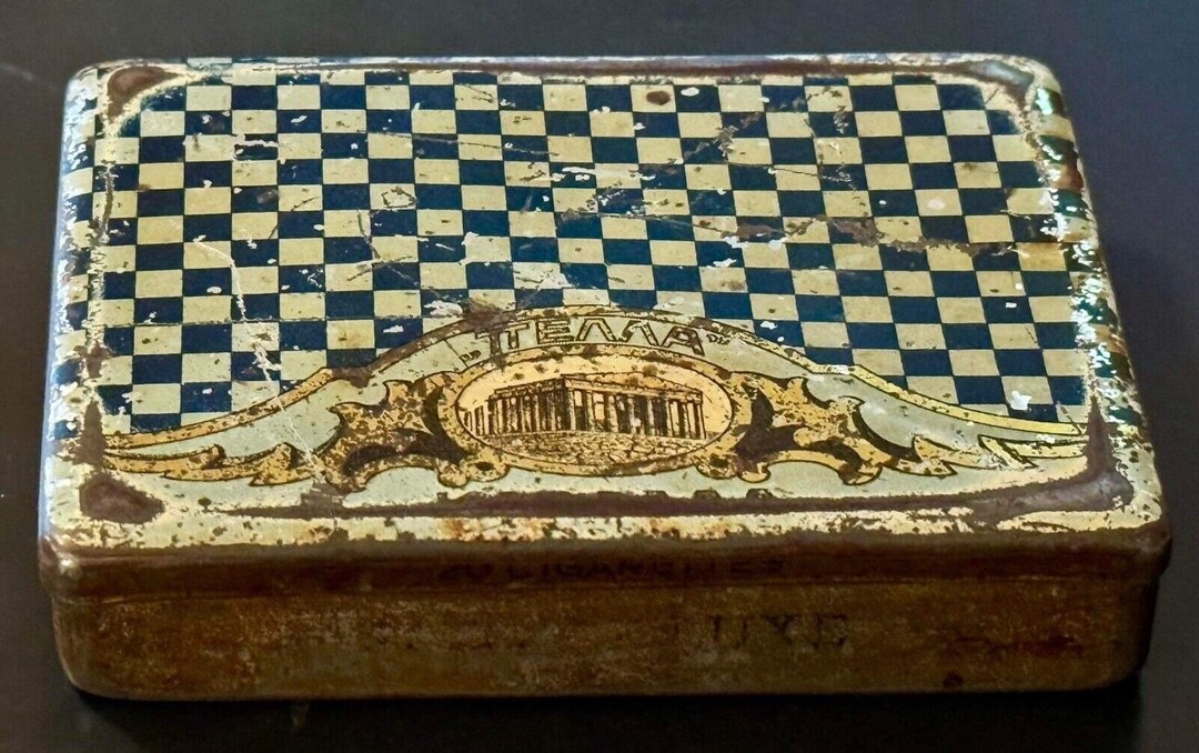 Vintage Greek Empty Tin Litho Cigarette Box PELLA Macedonian Cigarettes ...