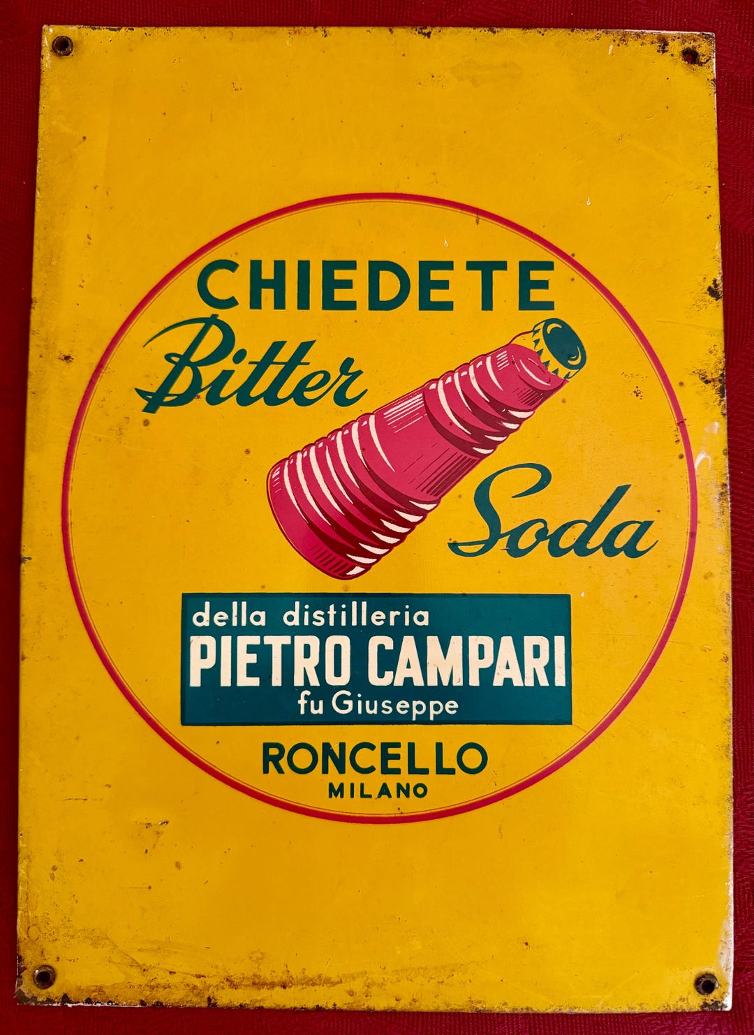 Vintage CAMPARI Tin Metal Sign CHIEDETE BITTER Soda Pietro Campari ...