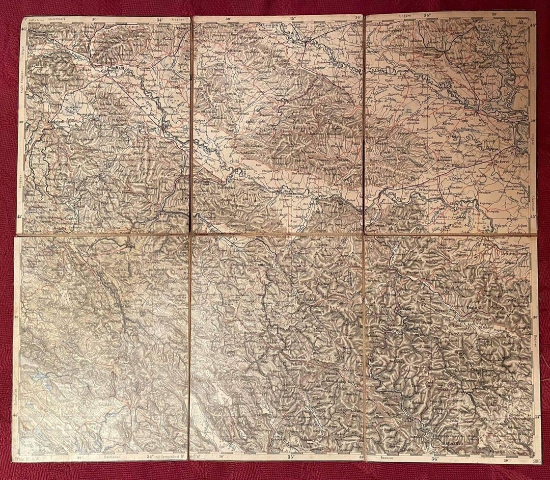 Antique Map AGRAM, Brod, Esseg, Glina, KNIN, SARAJEVO by Lorenz (1:750 ...