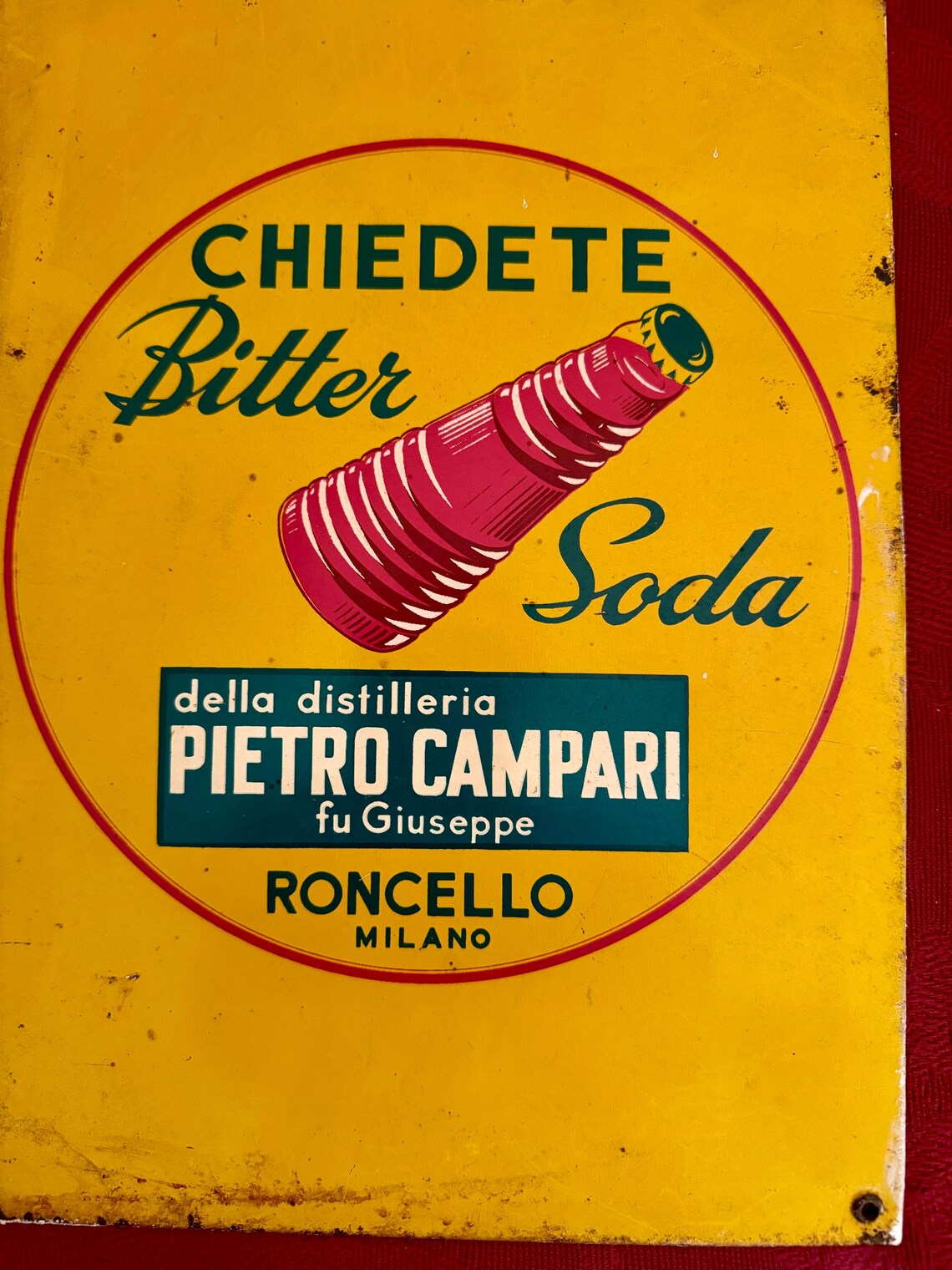 Vintage CAMPARI Tin Metal Sign CHIEDETE BITTER Soda Pietro Campari ...