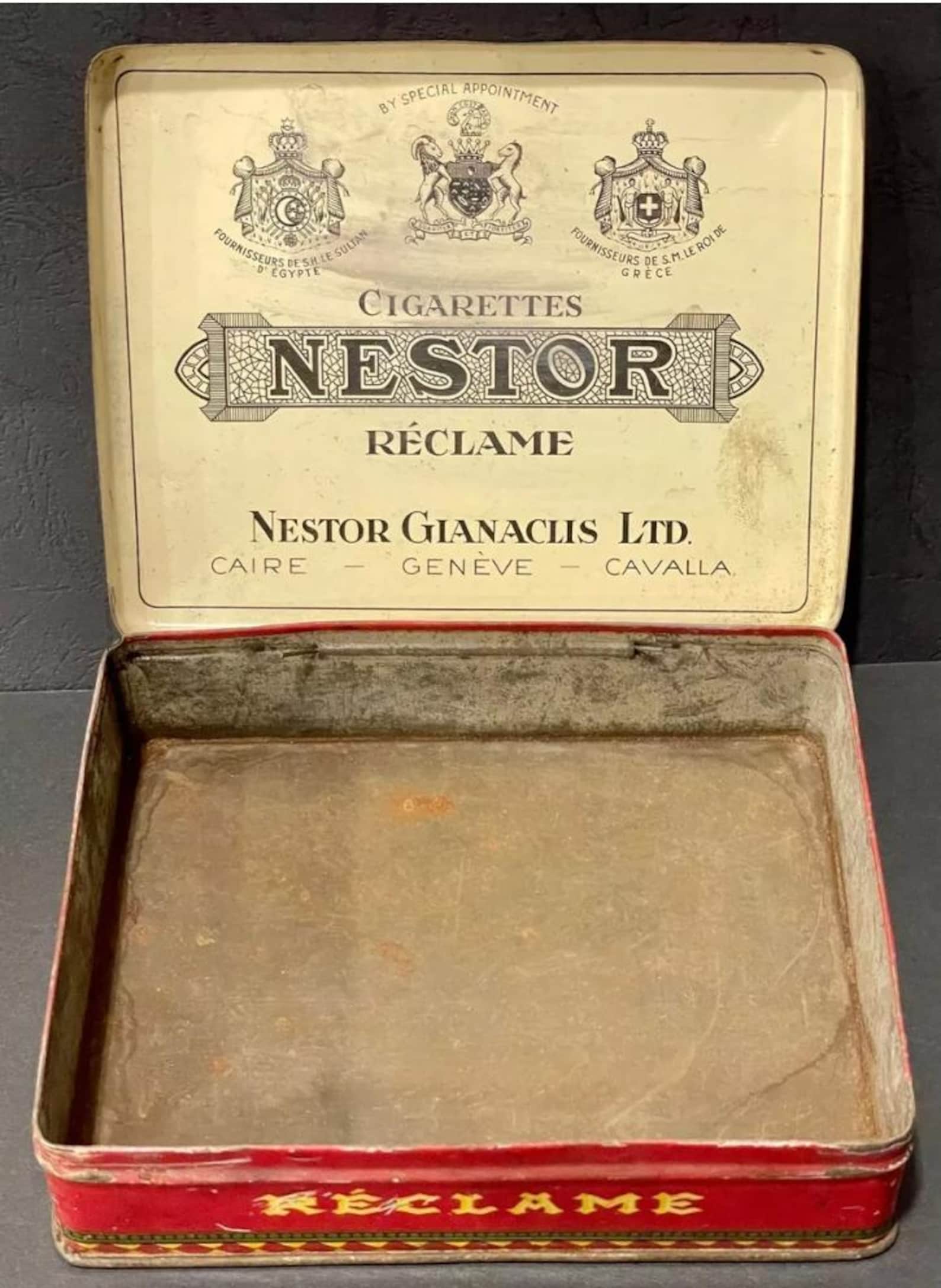 Vintage Cigarettes Empty Tin Litho NESTOR GIANACLIS Reclame, Egypt 1910 ...