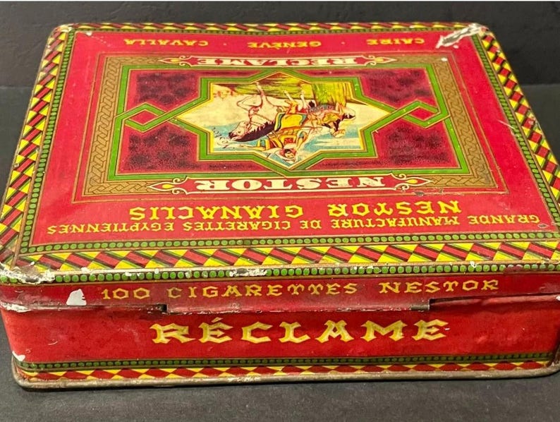 Vintage Cigarettes Empty Tin Litho NESTOR GIANACLIS Reclame, Egypt 1910 ...