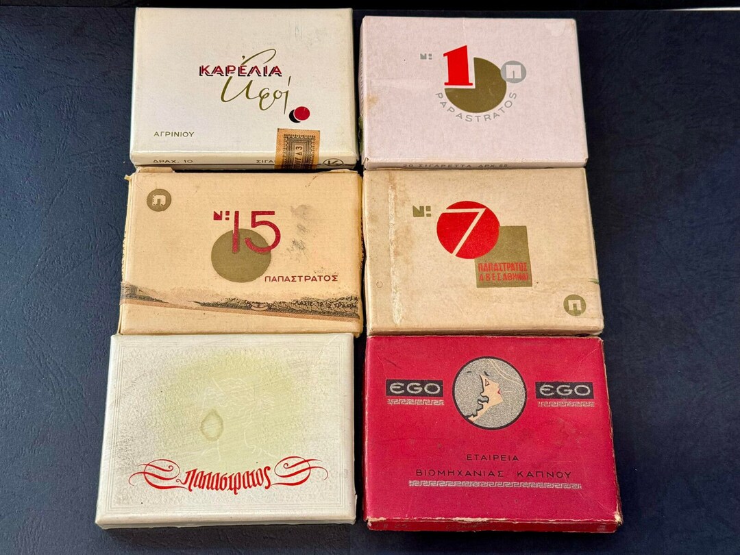 Vintage Greek Cigarettes Lot of 6 Packets PAPASTRATOS, KARELIA Etc ...