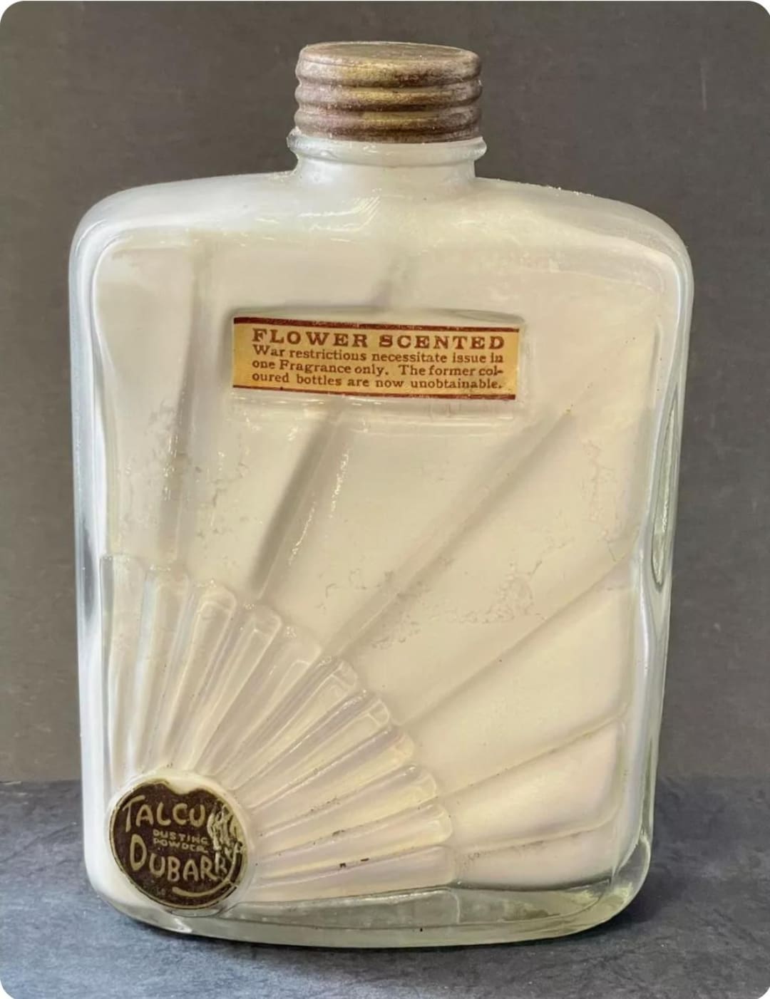 Vintage DUBARRY Talcum Powder Glass Bottle Brass Cap, FULL Made in ...
