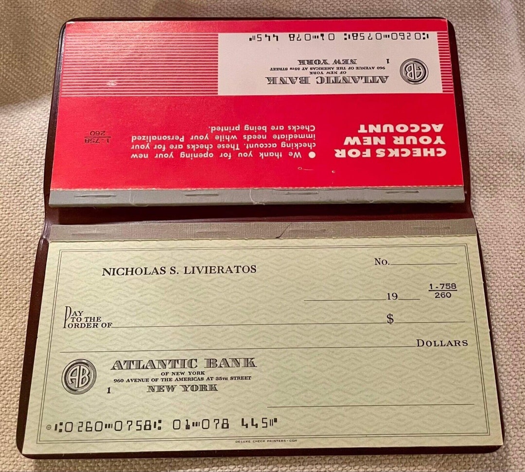 ATLANTIC Bank of NEW YORK Checkbook of 23 & 6 Unused Cheques - Etsy