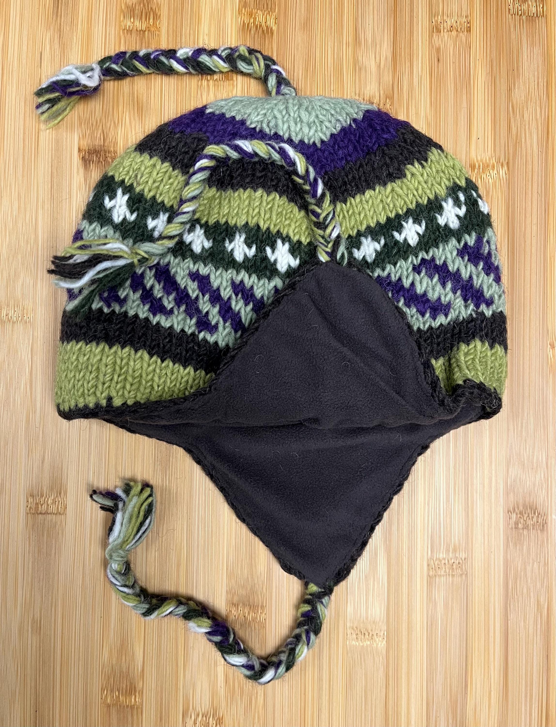 Sherpa Hats With Ear Flaps and Fleece Lining, Hand Knitted From Nepal ...