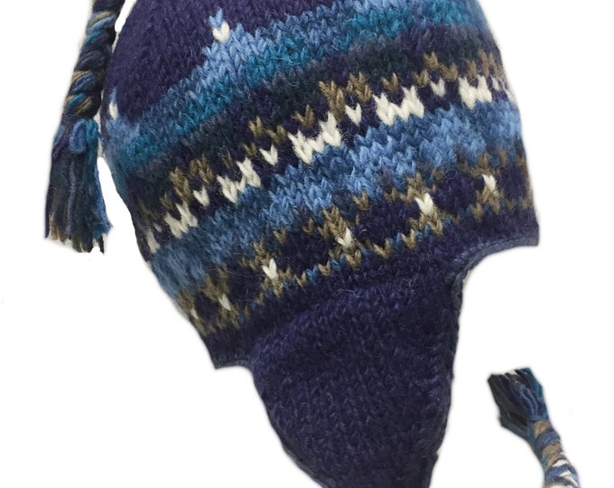 Traditional Peruvian-style Hand Knit Wool Winter Ear Flap Hat, Unisex ...