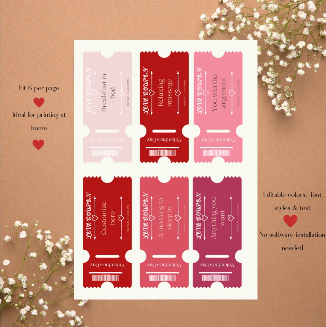 Editable Love Coupon Template, Cute Valentine's Day Coupon Book Gift ...