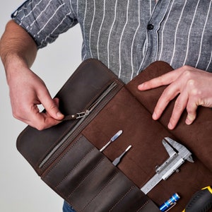 Personalized Leather Tool Roll Organizer, Custom Leather Tool Pouch ...