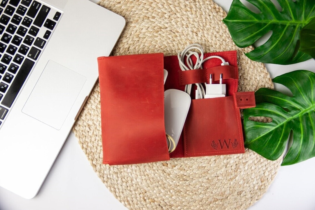 Leather Charger Organizer,personalized Cord Organizer,travel Cable ...