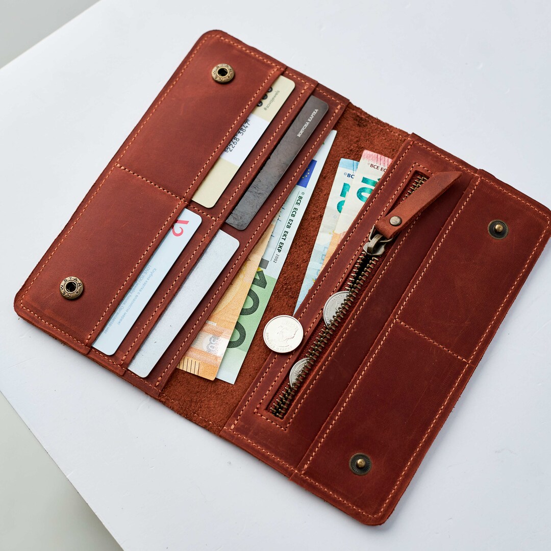 Womens Long Wallet Leather, Personalized Long Wallets, Handmade Long ...