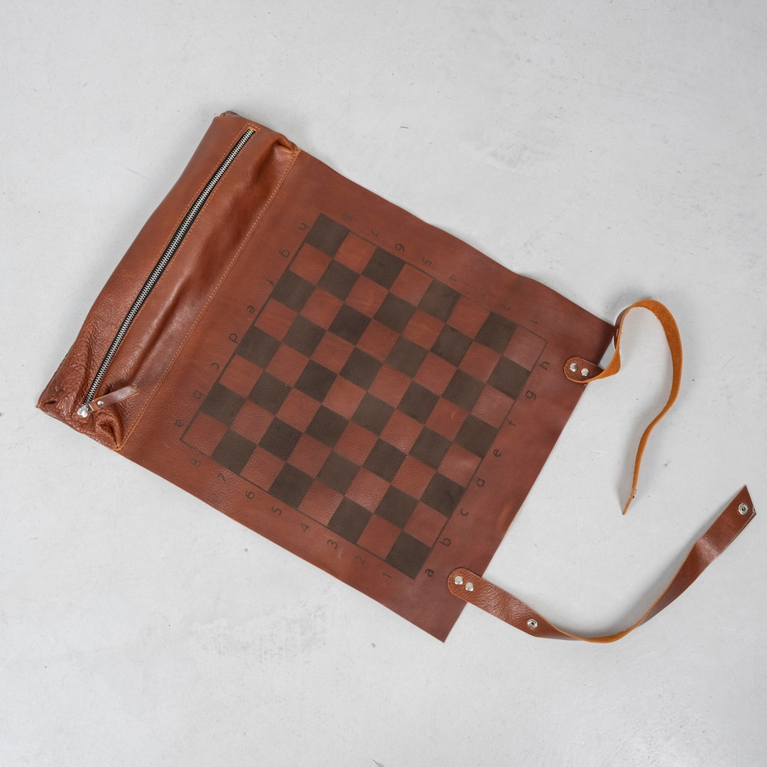 Leather Chess Set Bag, Travel Chess Set Roll, Travel Chess and Checkers ...