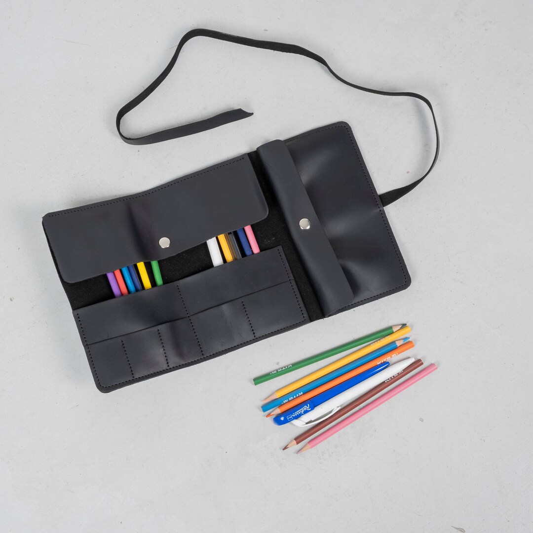 Leather Pencil Roll up Case, Artist Pencil Roll, Artist Gifts, Black ...
