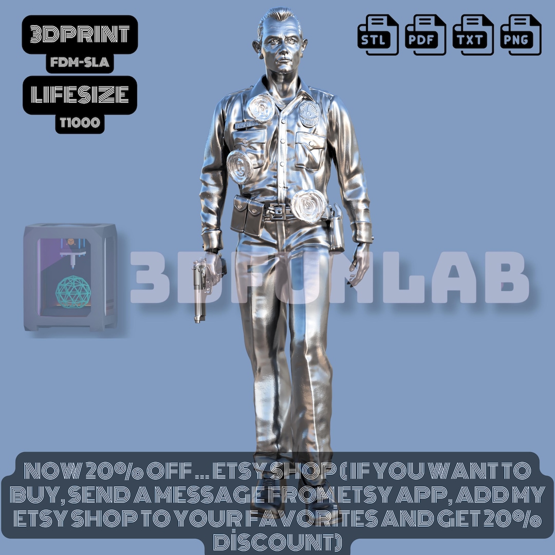 Terminator T1000 V1, 3D Figurine, Real Details, Life Size, Professional ...