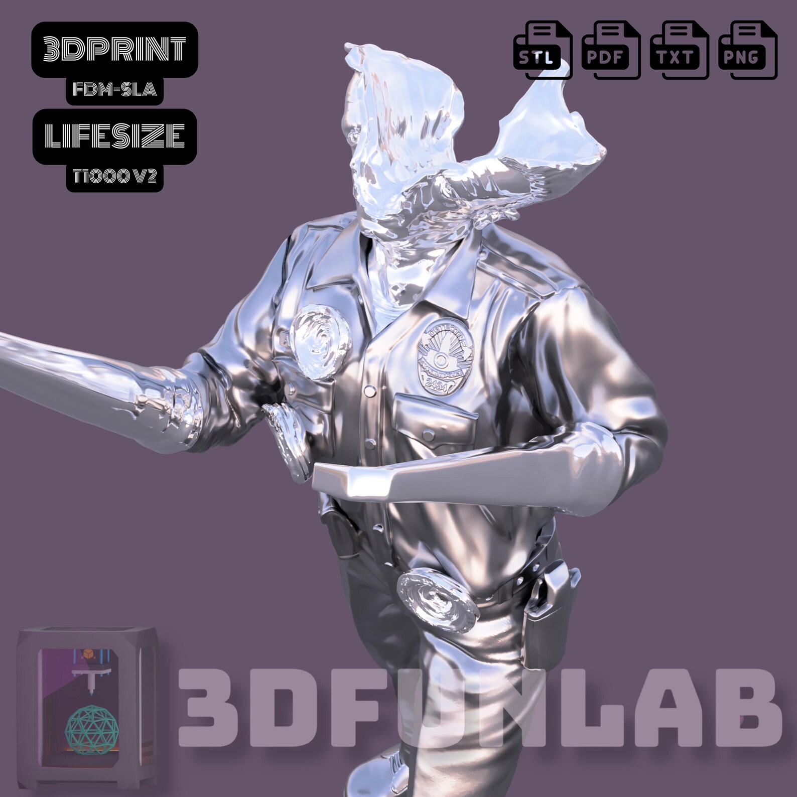 Terminator T1000 V2, 3D Figurine, Real Details, Life Size, Professional ...