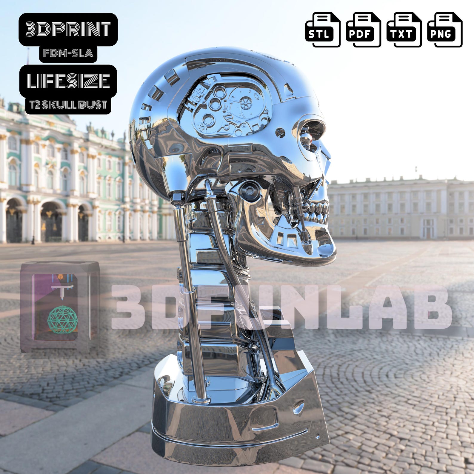 Terminator T2 Endo Skull Bust, Real Details, Life Size 39x21x16 Cm, Professional Printable Stl ...