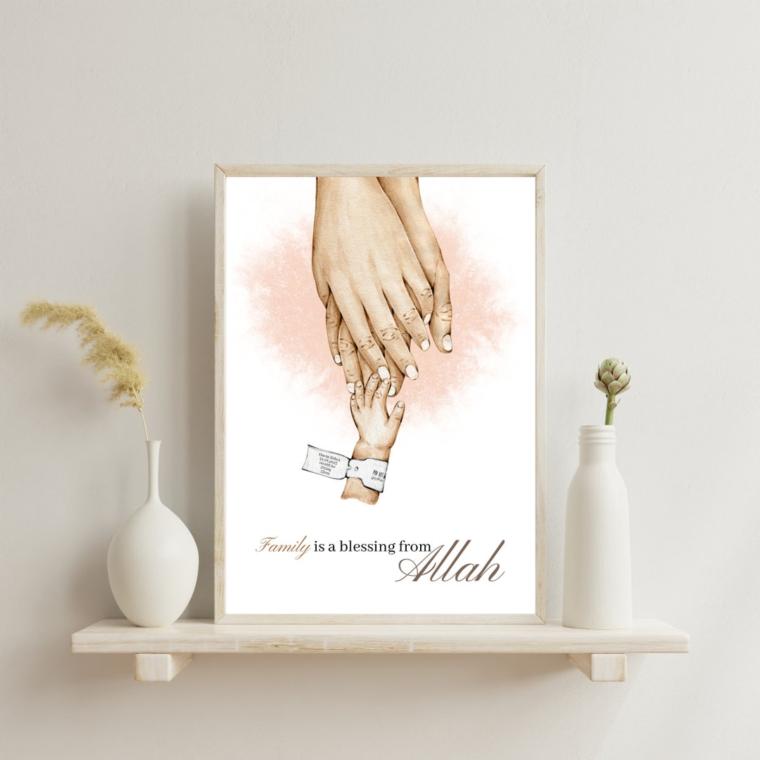 Islamic Hands Poster for Family, Personalised Family Hands Wall Art ...