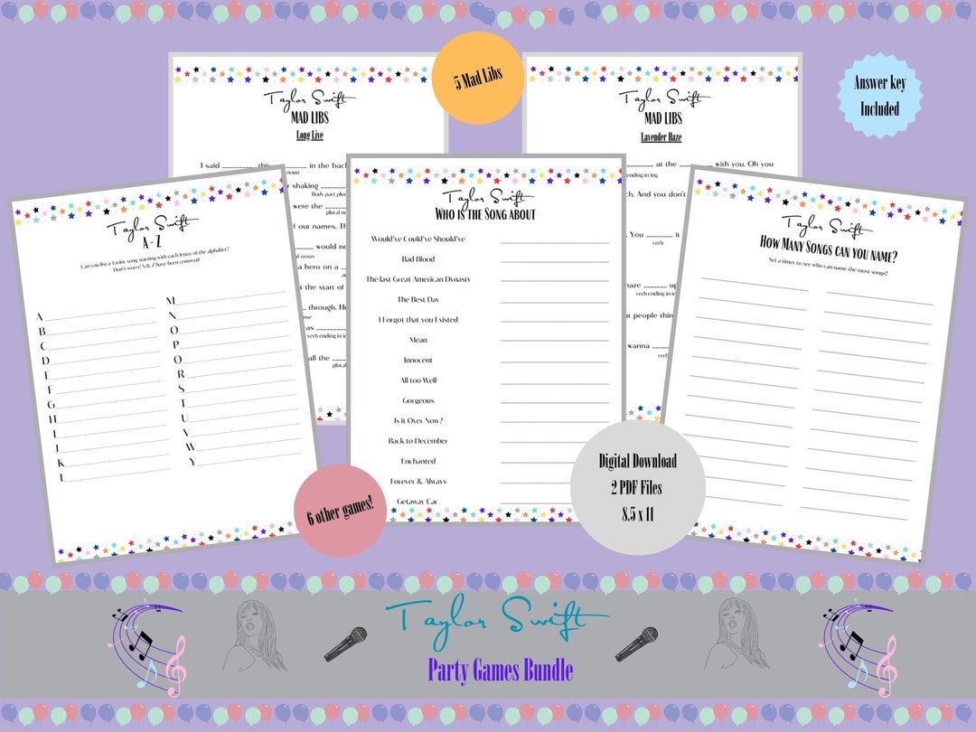 Swiftie Party Games | Printable Party Games | T Swift Party | Teen ...