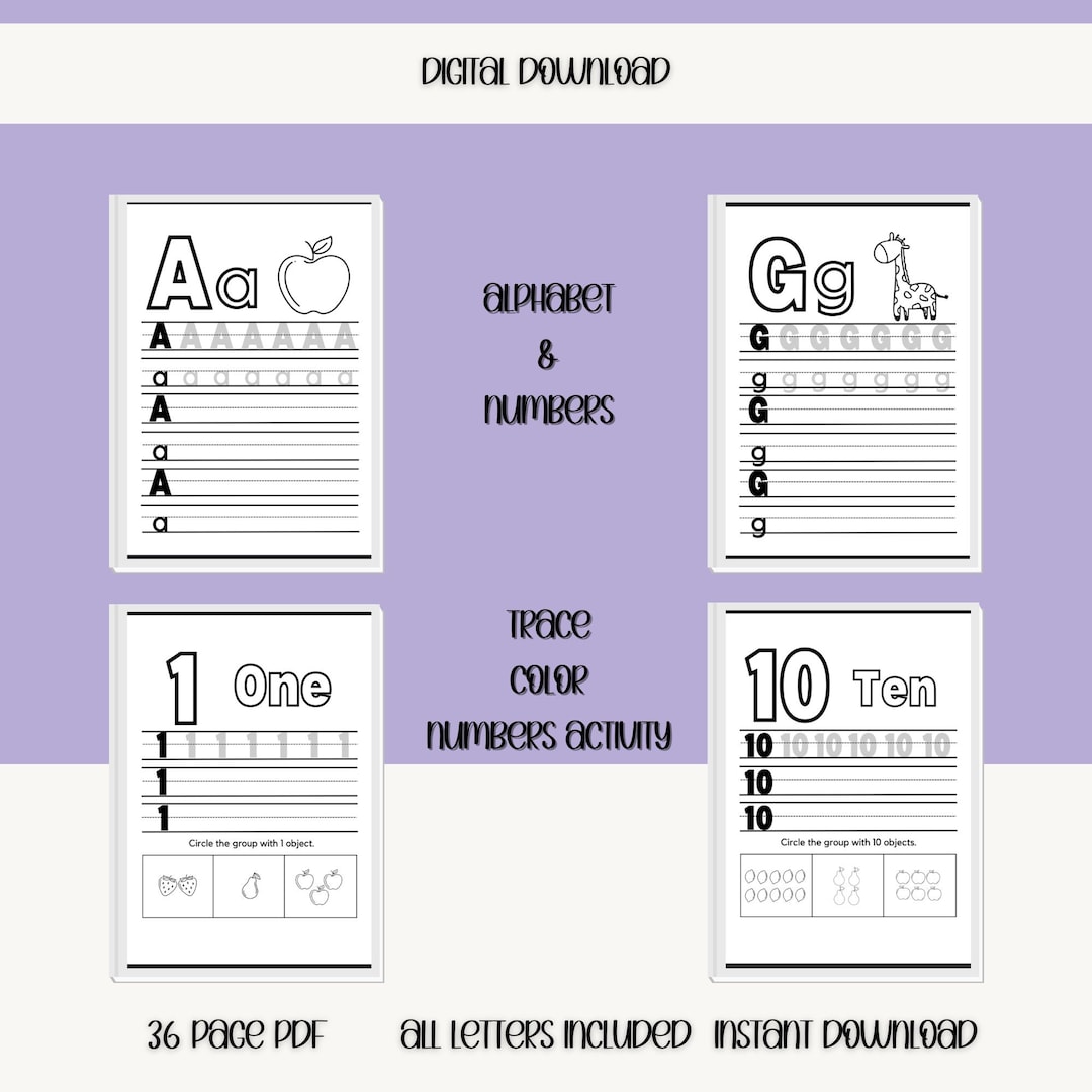 Alphabet and Number Tracing and Coloring Pages | Tracing Worksheets ...