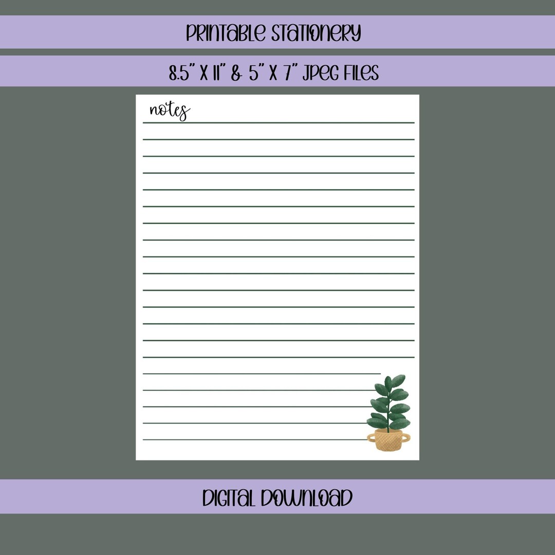 Plant Printable Stationery | Printable Notepad Paper | Digital Writing ...