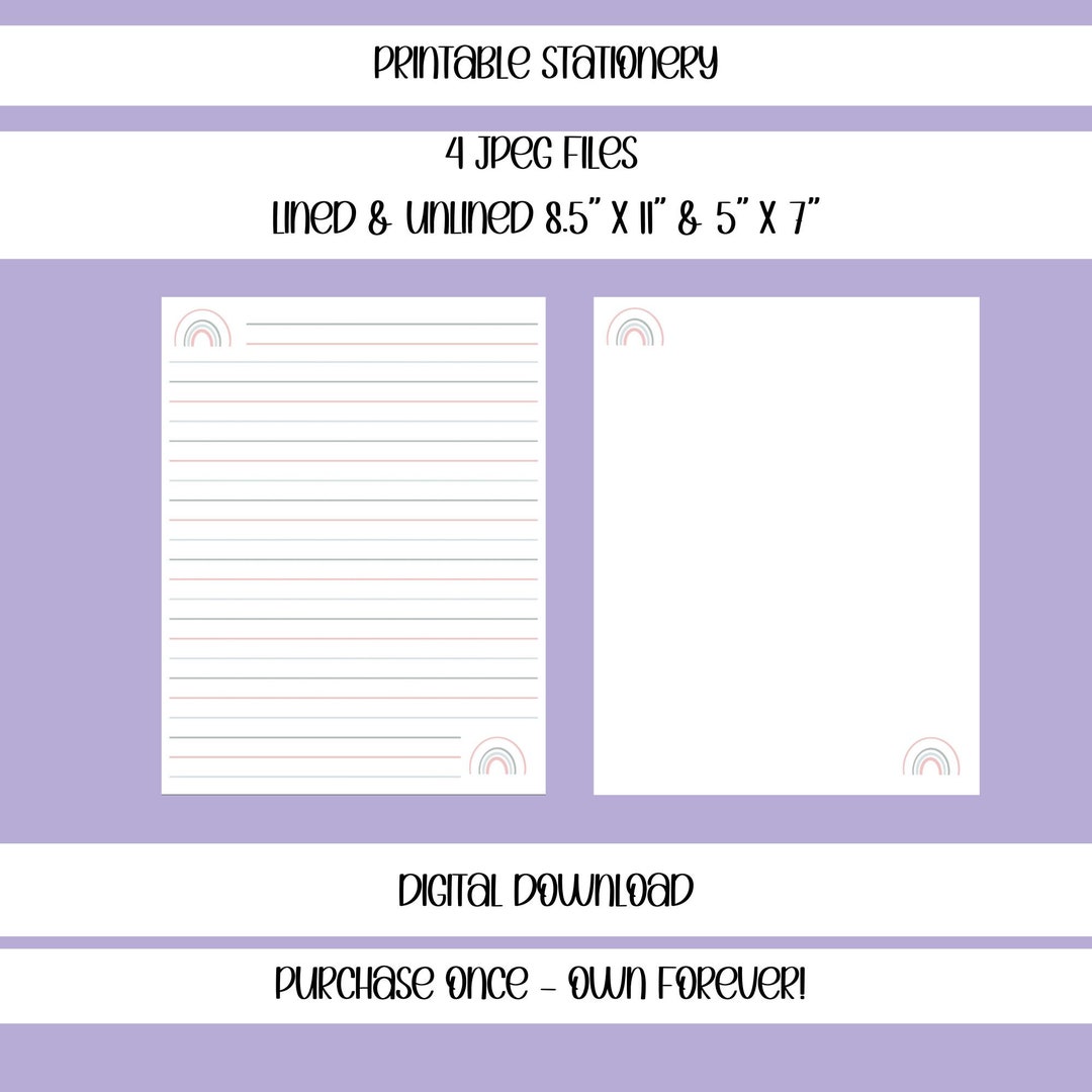Printable Stationery | Boho Rainbow Printable Notepad Paper | Digital ...
