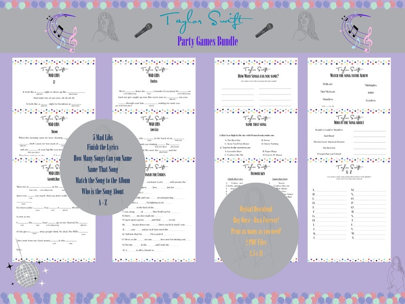 Swiftie Party Games | Printable Party Games | T Swift Party | Teen ...