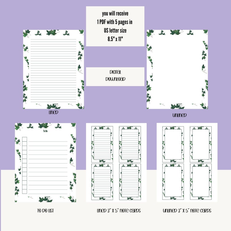 PRINTABLE Stationery Ivy Printable Stationery Writing Paper Journal ...