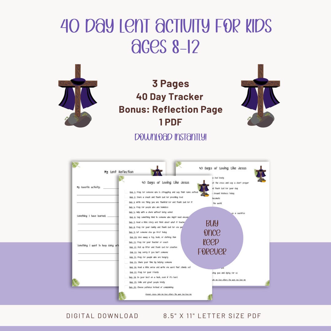 Kids' Lent Activity Tracker | Catholic Christian Printable (ages 8-12 ...