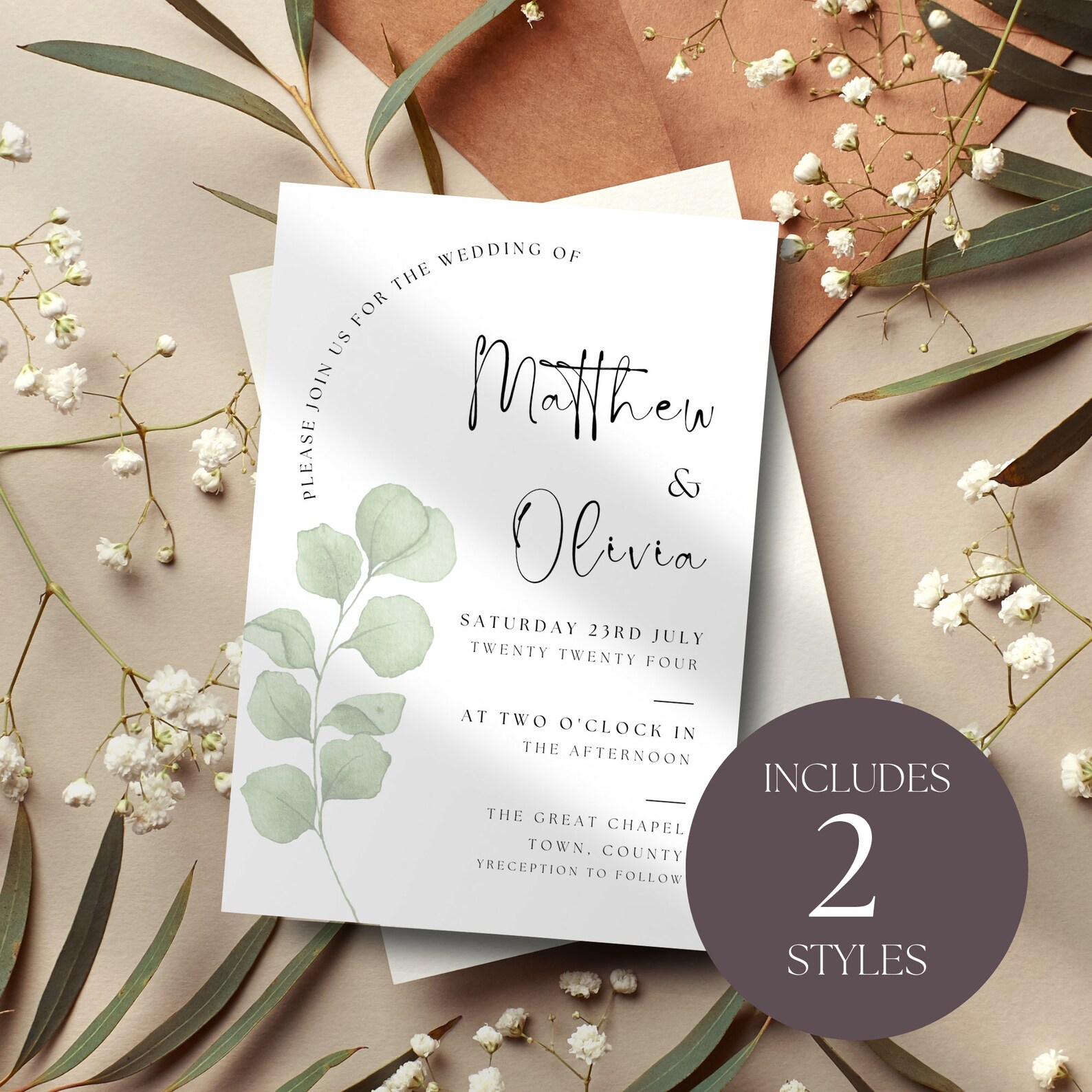 Printable Wedding Invitation, Minimal Wedding Invitation Card, Wedding ...