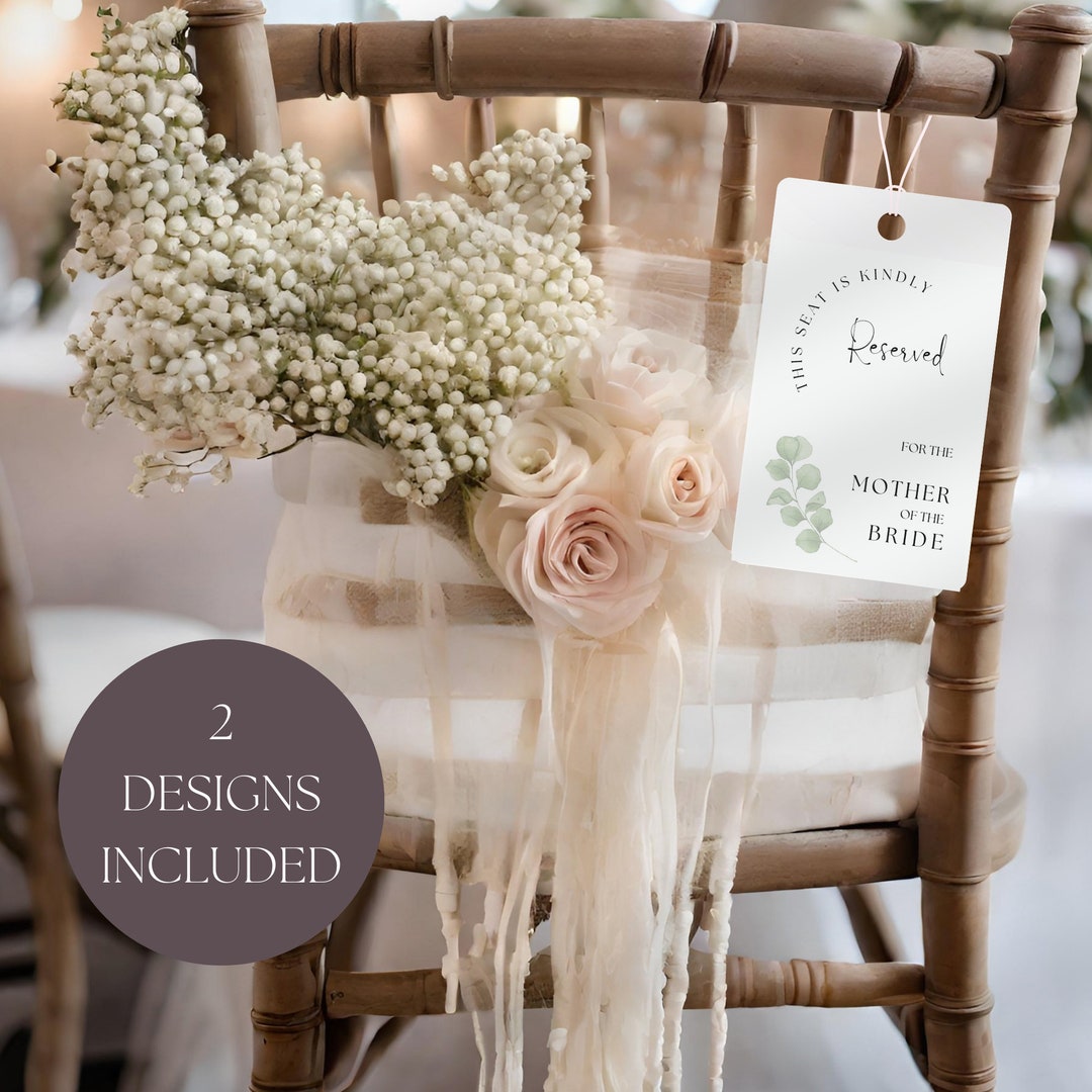 Minimalist Wedding Seating Tag Reserved Seating Template Editable Chair ...