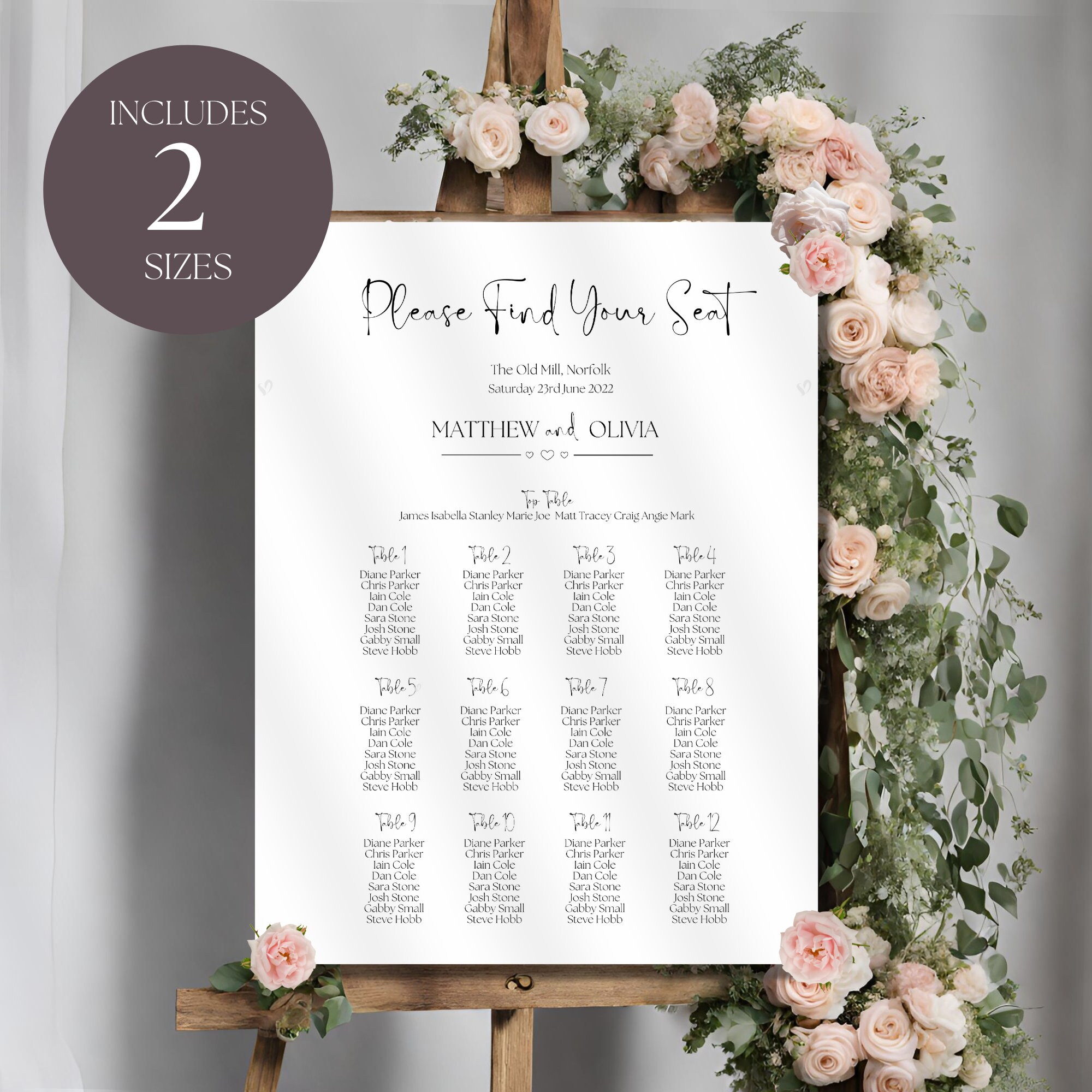 Minimalist Wedding Table Planner Template, Modern Editable Table Plan ...