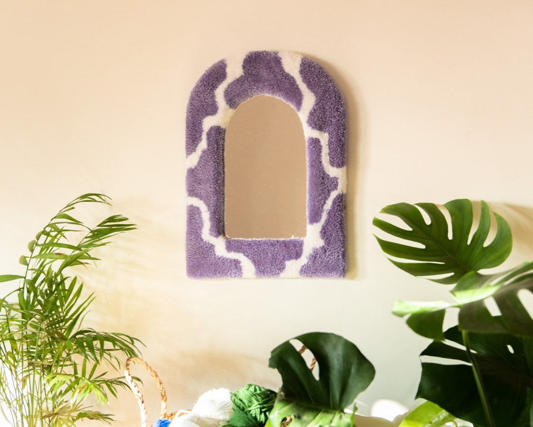 Arched Mirror Purple Furry Frame Tuft Home Decor Living Room by Hand ...