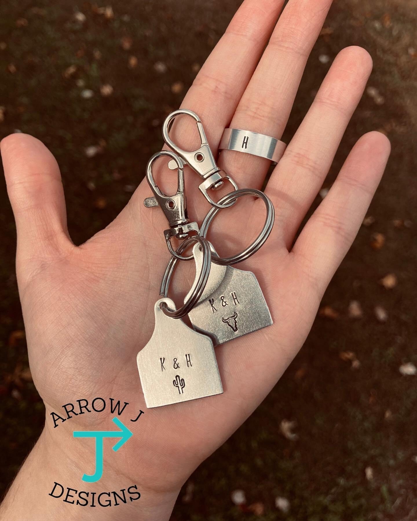 Small Stamped Custom Ear Tag Keychain turquoise Optional - Etsy