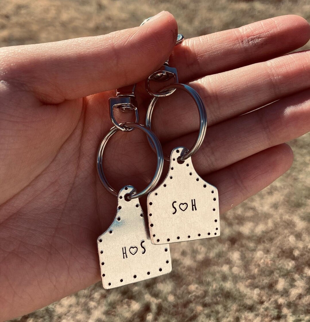 Small Stamped Custom Ear Tag Keychain - Etsy