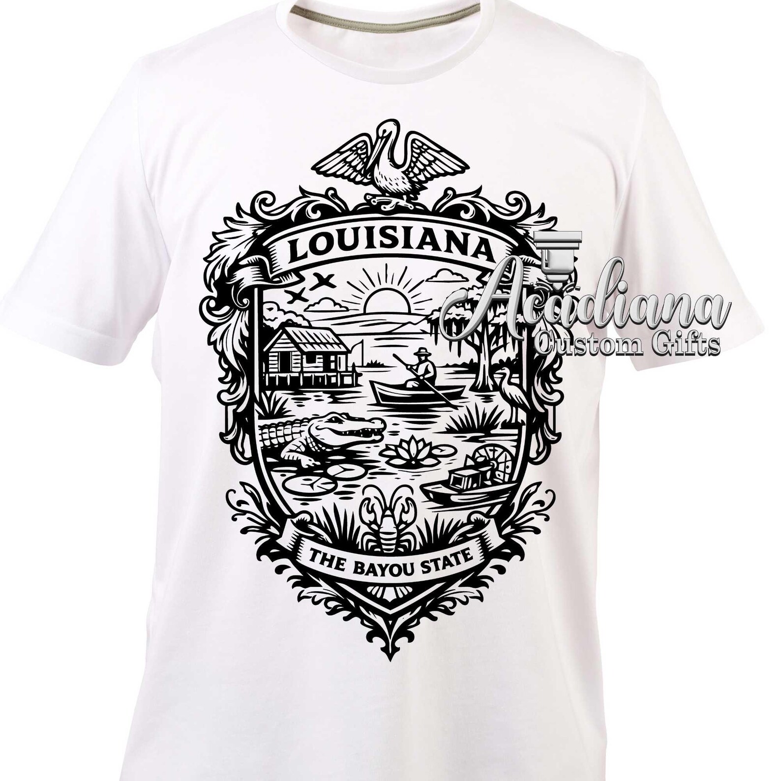 Louisiana – the Bayou State | Black & White Cajun Crest PNG SVG Digital ...