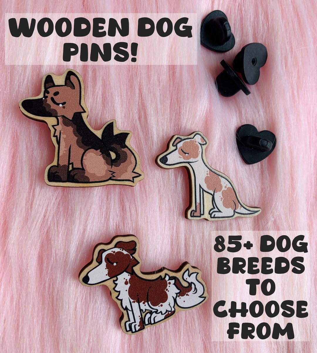 Wooden Dog Pins 85+ Breeds to Collect! 2” Gift Novelty Pet Lover Fur ...