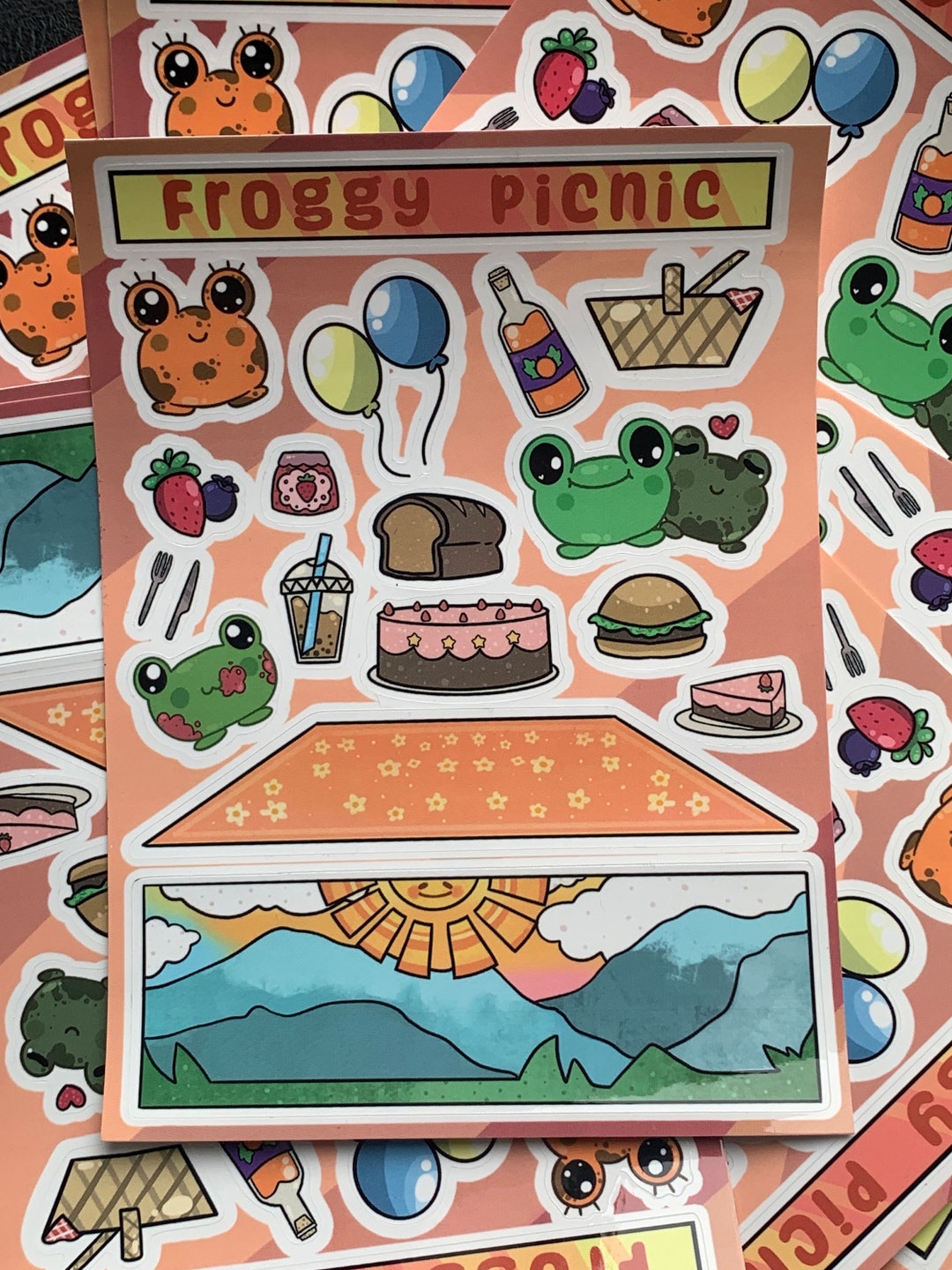 Froggy/ Frog Picnic Sticker Sheet Customisable Scene for Scrapbooking ...