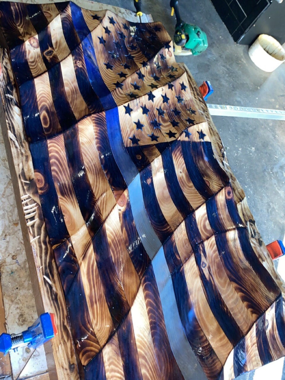 Hand Crafted Wood Wavy American Flags - Etsy