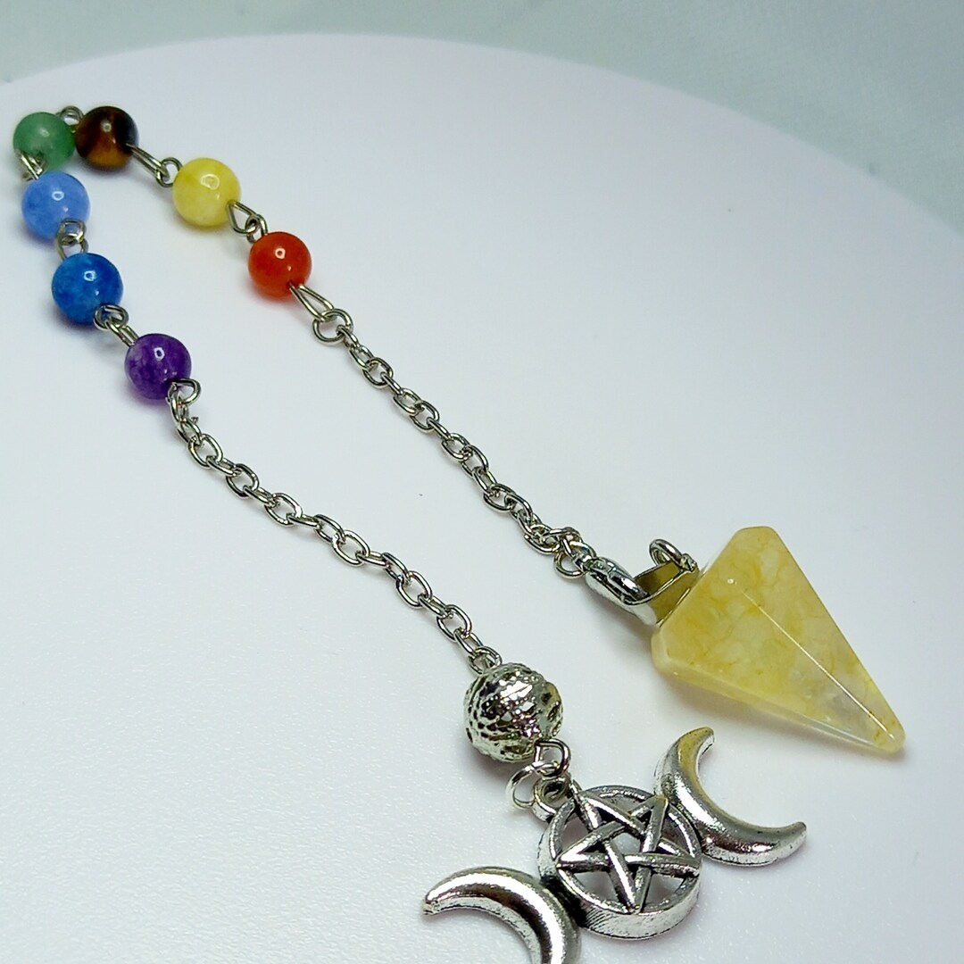 7 Chakra ,crystal Pendulum Vintage Hexagonal Natural Gemstone Crystal ...