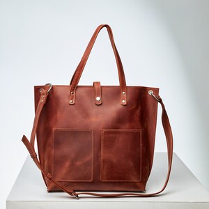 Leather Tote Bag With Shoulder Strap, Monogrammed Leather Tote, Laptop ...