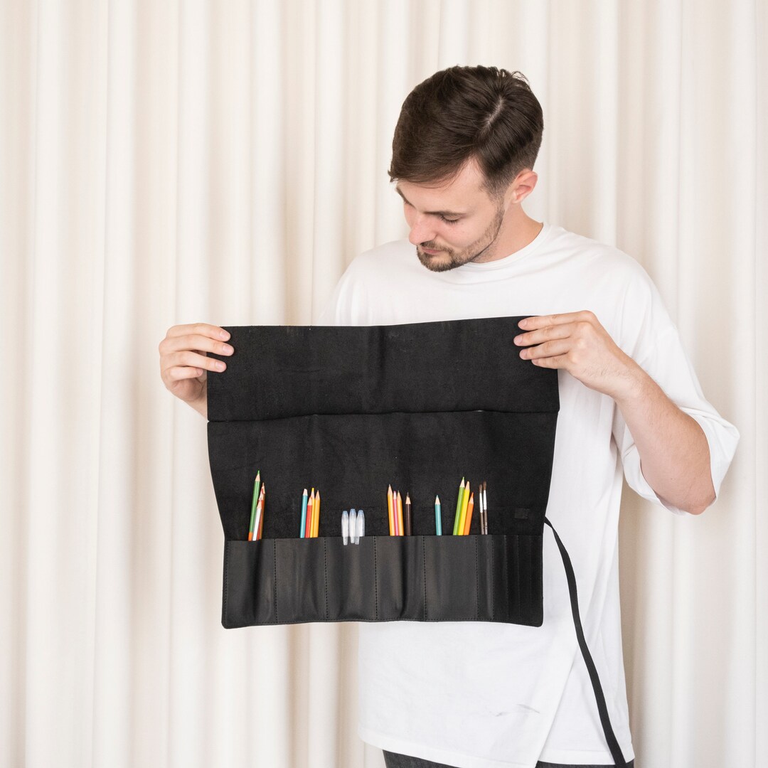 Handmade Leather Pencil Roll, Pencil Holder Roll, Personalized Pencil ...