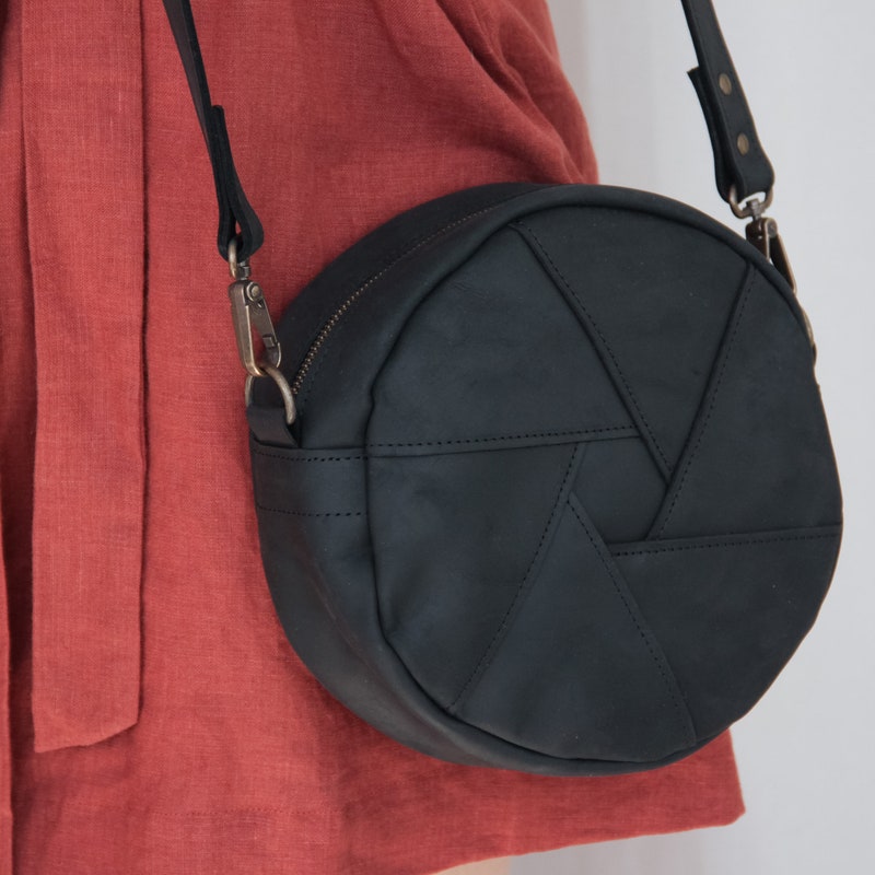 Round Leather Bag - Etsy