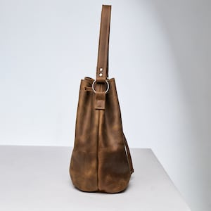 Leather Bucket Bag With Drawstrings, Drawstring Purse, Leather Bucket ...