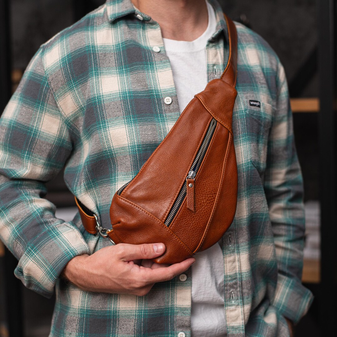 Leather Sling Bag for Men, Leather Crossbody Bag Men, Leather Chest Bag ...