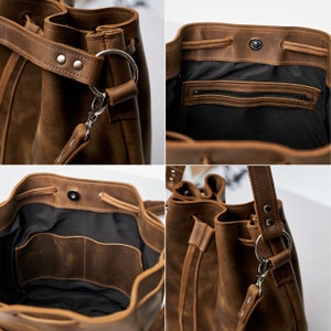 Leather Bucket Bag With Drawstrings, Drawstring Purse, Leather Bucket ...