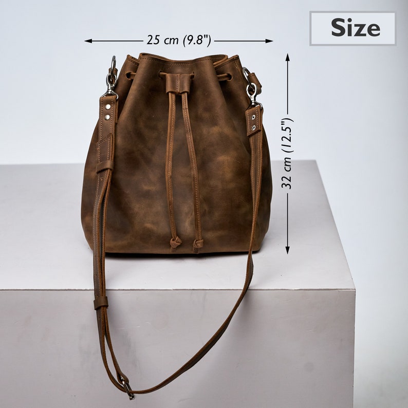 Leather Bucket Bag With Drawstrings, Drawstring Purse, Leather Bucket ...