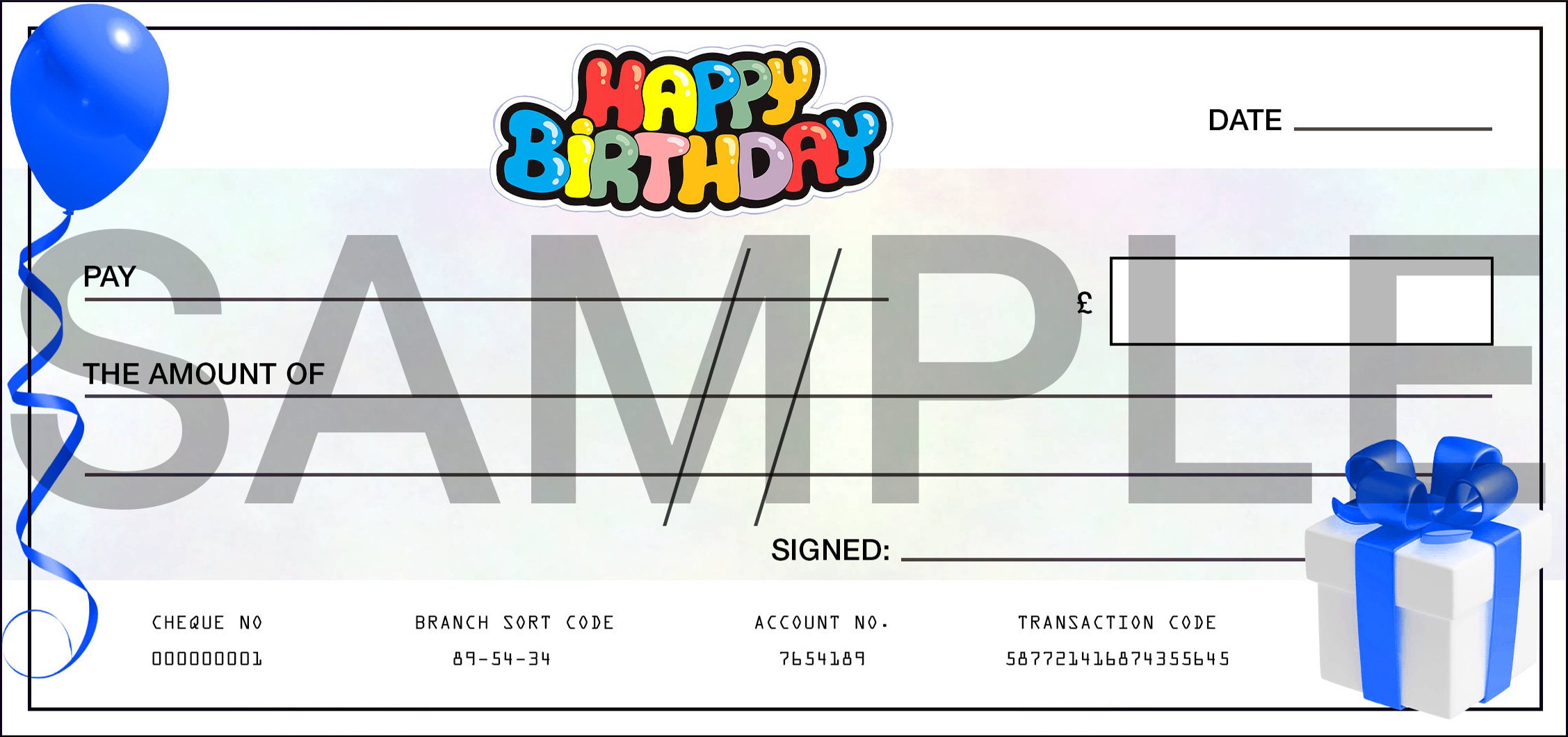 Three Blank Birthday Cheques Gift Choose Your Colour - Etsy UK