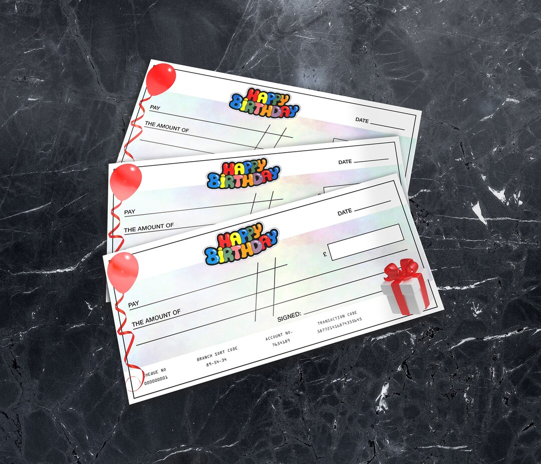 Three Blank Birthday Cheques Gift Choose Your Colour - Etsy UK