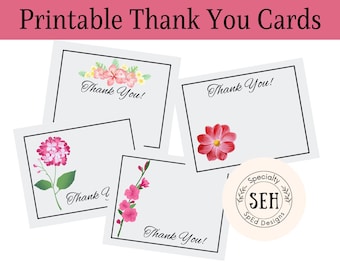 Printable Spring-themed Thank You Cards | Prints 4 Thank You Cards per ...
