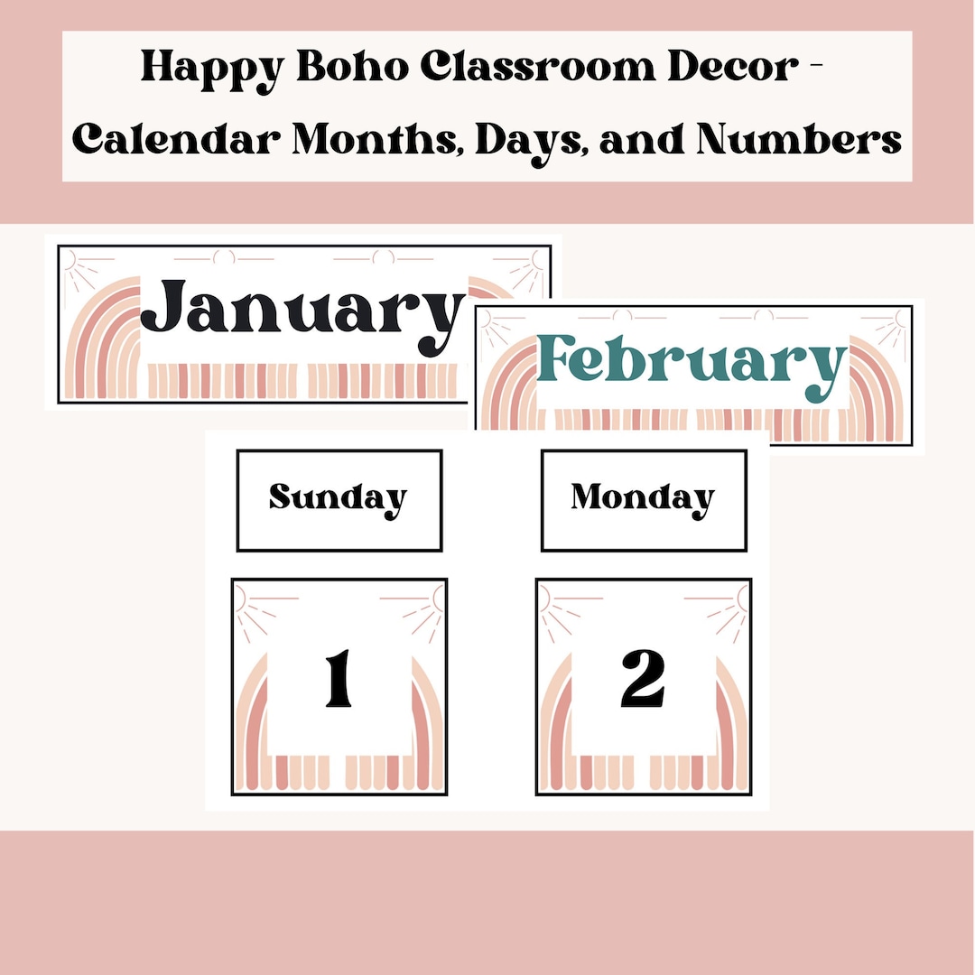 Happy Boho Classroom Calendar Set | Includes Days of Week, Months of ...